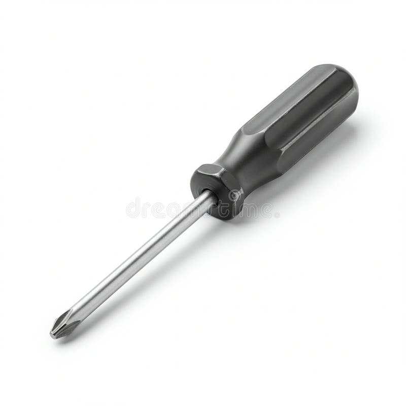 Phillips Screwdriver with a Gray, Ribbed Plastic Handle and a Shiny ...