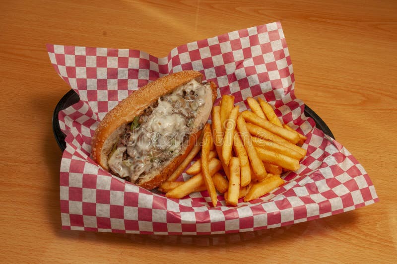 Philly Cheesesteak and French Fries Stock Image - Image of lunch ...