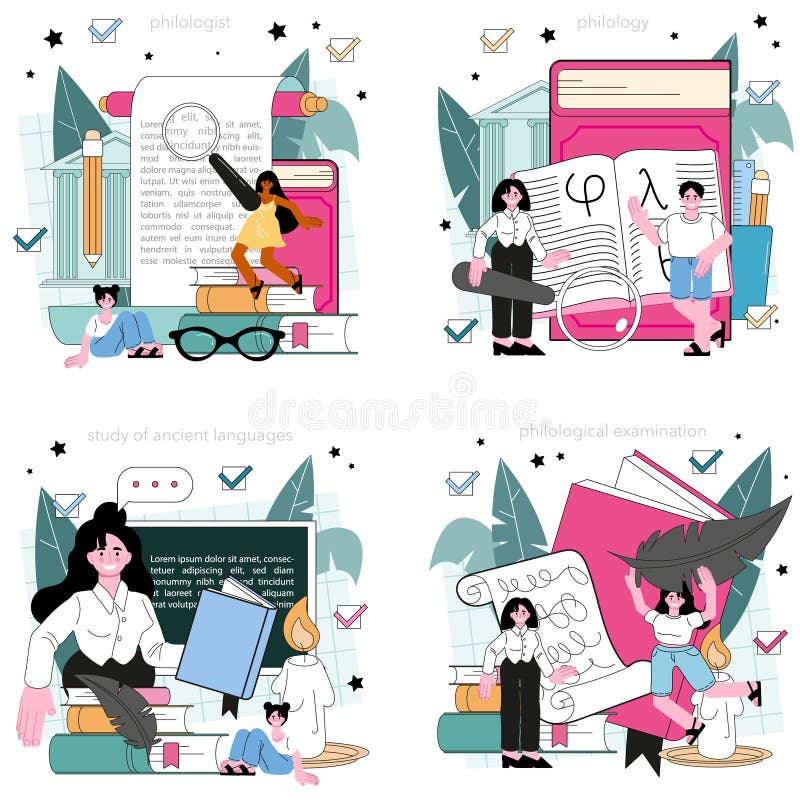 Philologist Concept Set. Scientific Study of Language, Its History ...
