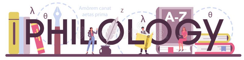 Philology Typographic Header. Professional Scientist Studying a ...