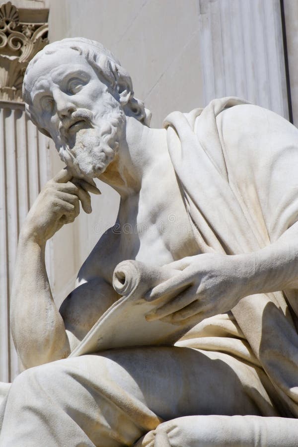 Plato Die Griechische Philosophenstatue Auf Hintergrund Des Blauen ...