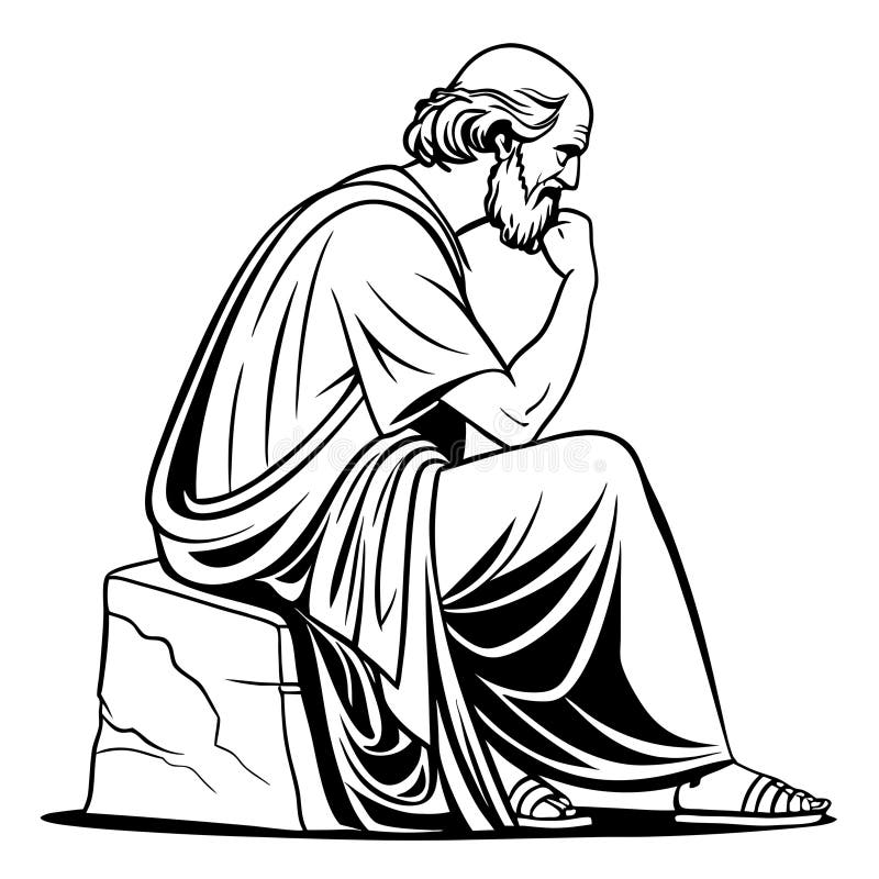 Philosopher Deep in Thought Sitting on Stone Sculpture Vector ...