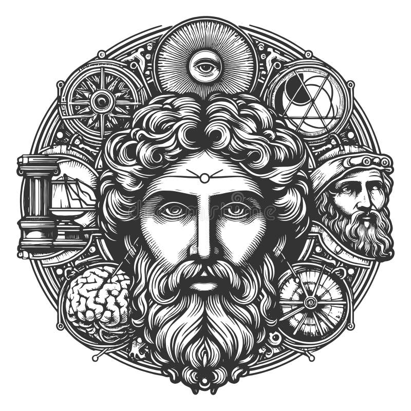 Philosopher Portrait with Symbolic Elements Vector Stock Vector ...