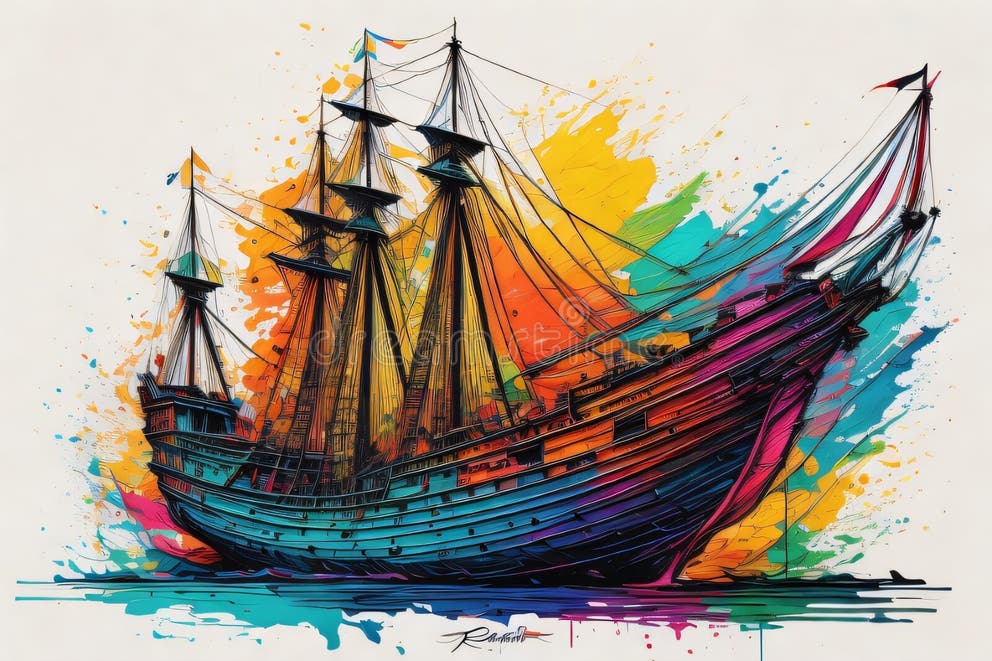 Phinisi Ship in Impressionist Style Stock Illustration - Illustration ...