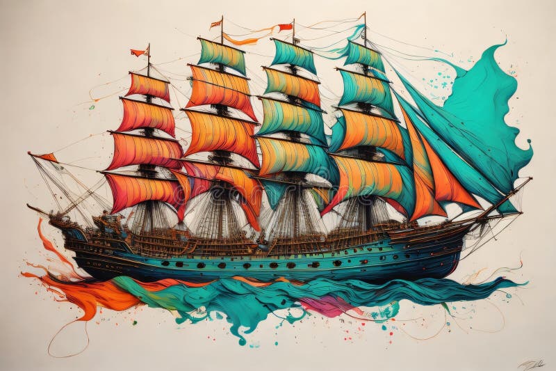 Phinisi Ship in Impressionist Style Stock Illustration - Illustration ...