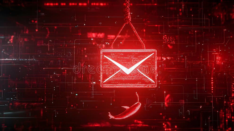 Phishing Alert with Hook and Email Icon in Red Warning Theme ...