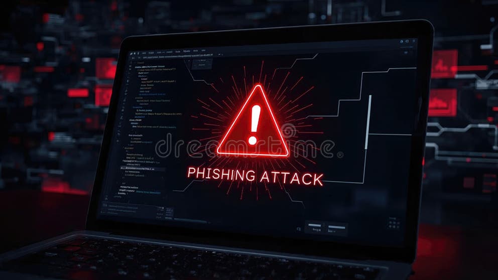 Phishing Attack Alert Showing on Laptop Screen with Code and ...