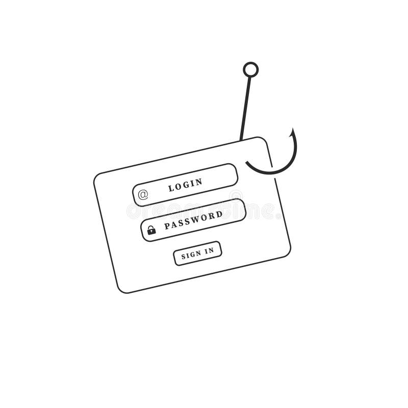 Phishing Attack Concept with Hook and Login Screen Illustration ...