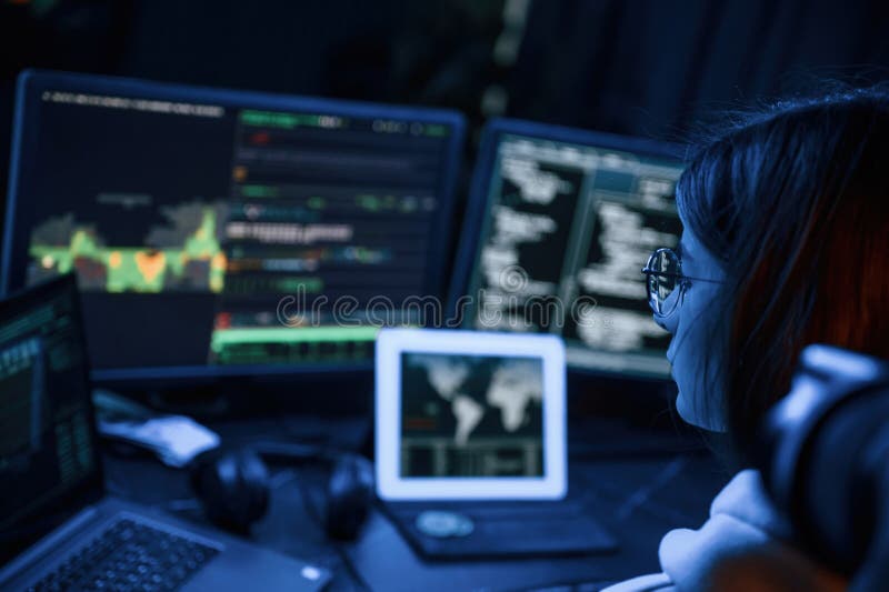 Phishing Attack. Young Professional Female Hacker is Indoors by ...