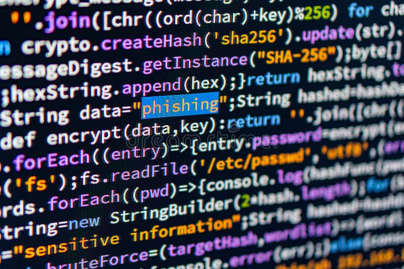 Phishing. Code on a Computer Screen, Emphasizing Complexity and Detail ...