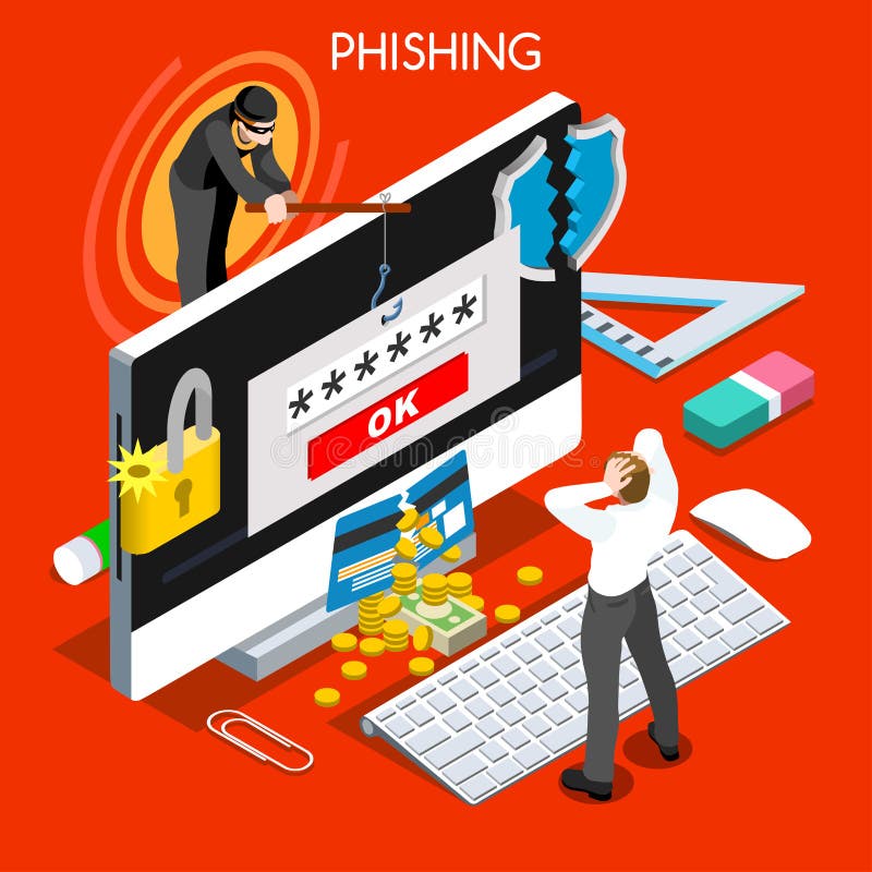Phishing Concept 3D Flat Isometric People Stock Vector - Illustration ...