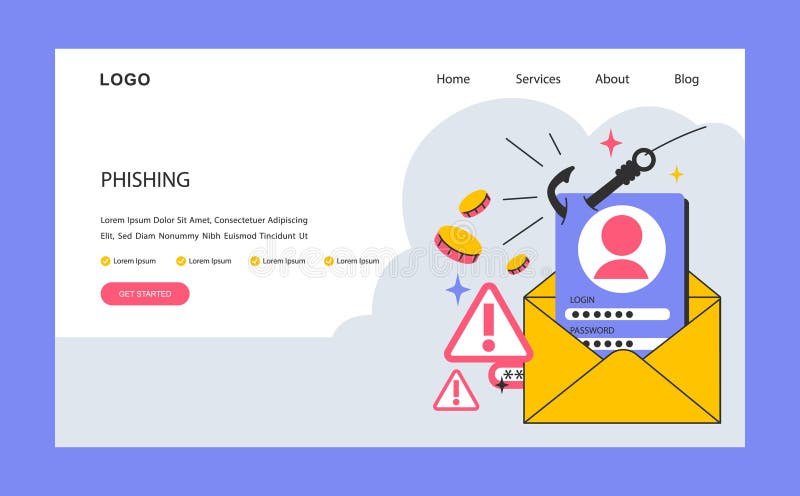 Phishing Data Theft Technology Web Banner or Landing Page. Cyber Attack ...