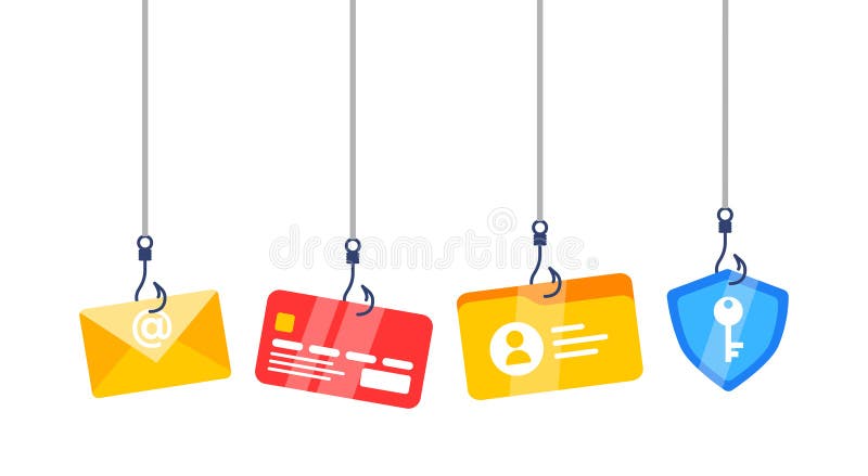 Phishing Scam Alert Concept. Phishing Scam, Hooks Bait with Email, Card ...