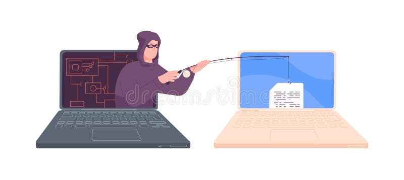 Phishing Scam Attack. Online Computer Hacker Attack, Fish Hook Laptop ...