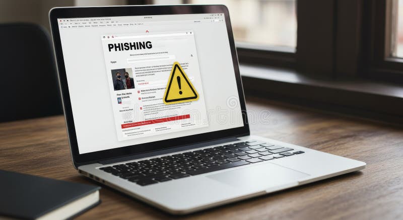 Phishing Scam Warning on Laptop Closeup View of a Laptop Displaying a Phishing Scam Warning Page ...