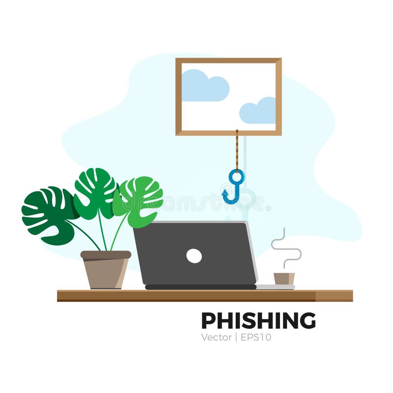 Phishing Vector Concept Linear Blue Horizontal Illustration Stock ...