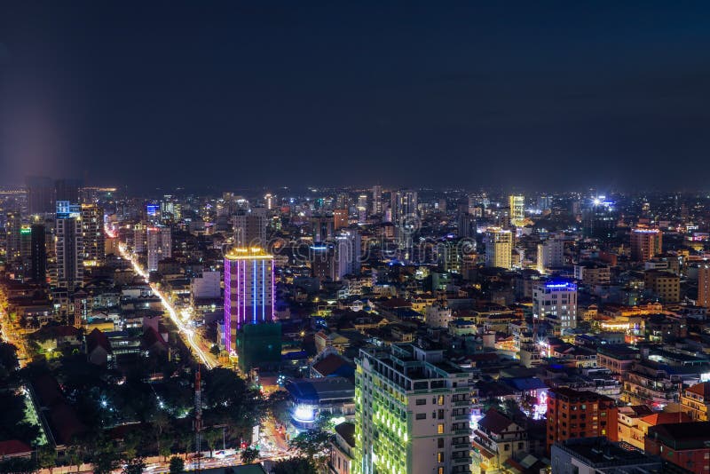 Phnom Penh Overview at Nighttime Stock Image - Image of night ...