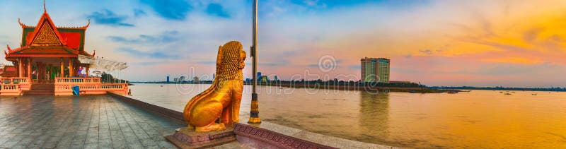 Phnom Penh Riverside. Cambodia. Panorama Stock Photo - Image of ...