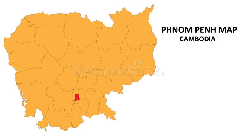 Phnom Penh State and Regions Map Highlighted on Cambodia Map Stock ...
