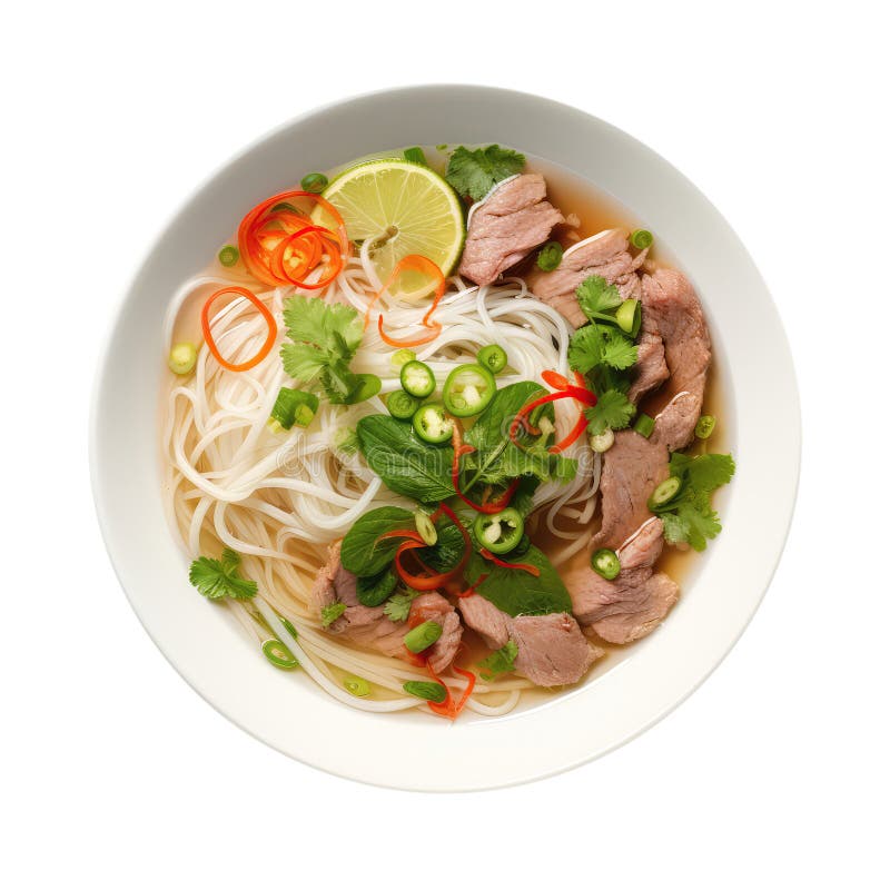 Pho Vietnamese Noodle Soup on White Plate on a White Background Stock ...