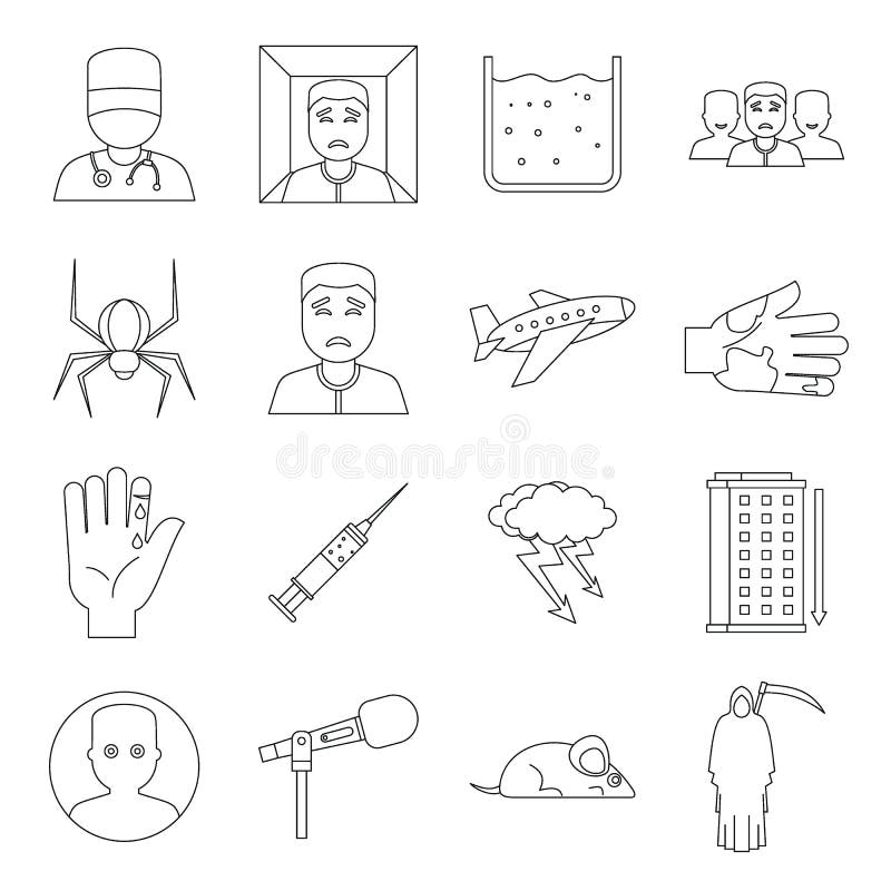 Phobia Symbols Icons Set, Outline Style Stock Vector - Illustration of ...