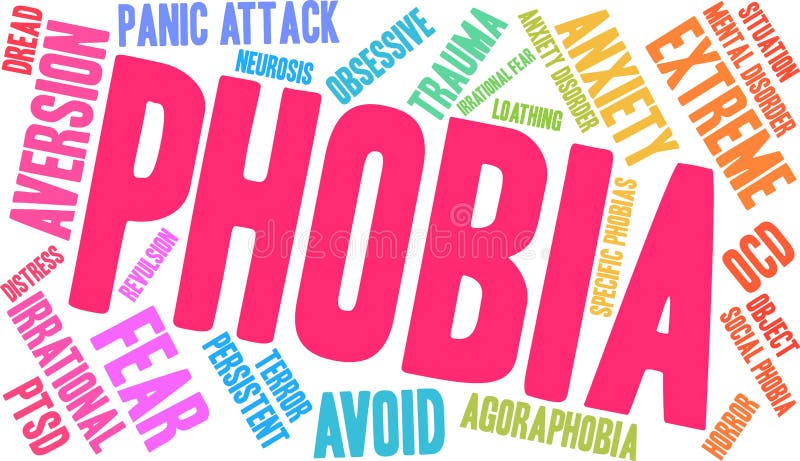 Phobia Word Cloud stock illustration. Illustration of phobia - 98545686