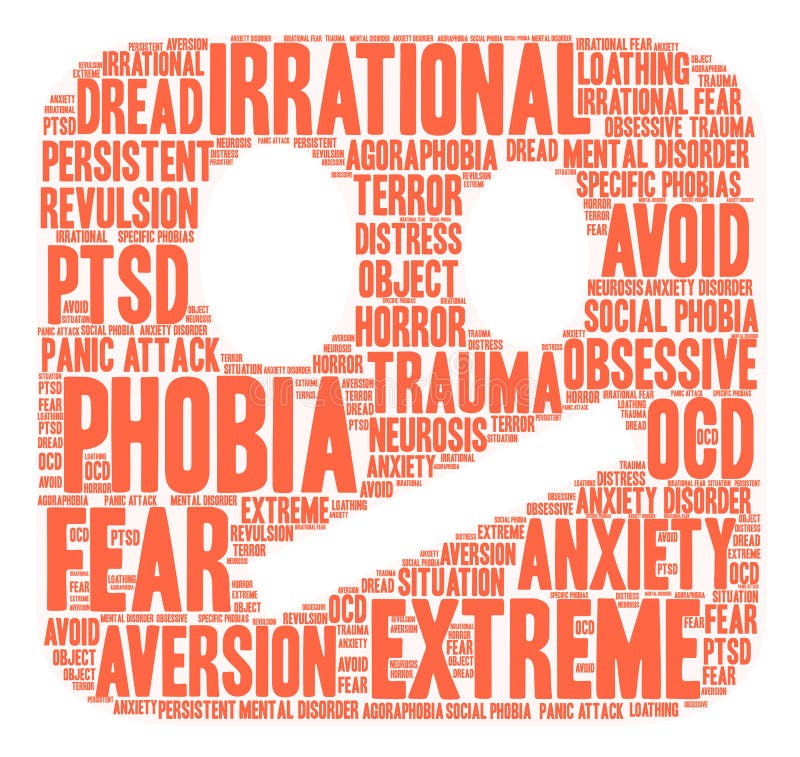Phobia Word Cloud stock illustration. Illustration of phobia - 98194637