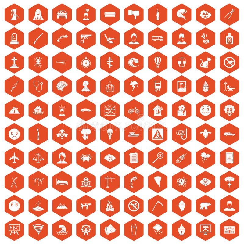 100 Phobias Icons Hexagon Orange Stock Vector - Illustration of ...