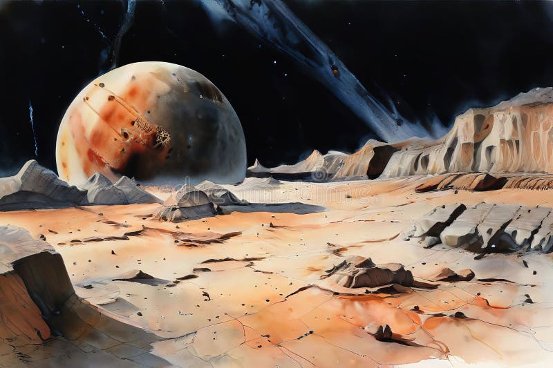 Phobos Surface Features a Watercolor Painting of Phobos Se Stock ...