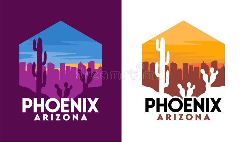 Phoenix Arizona with Cactus Silhouette Stock Vector - Illustration of ...