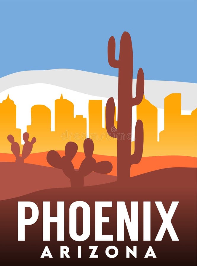 Phoenix Arizona with Cactus Silhouette Stock Vector - Illustration of ...