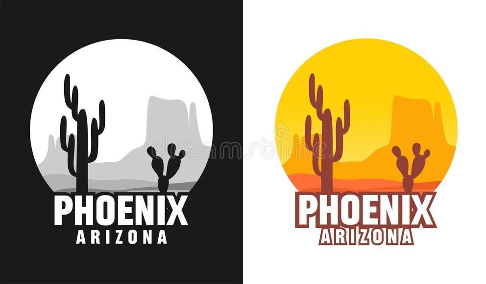 Phoenix Arizona with Cactus Silhouette Stock Vector - Illustration of ...