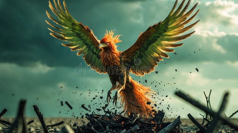 Phoenix Bird Emerging from Ashes in a Dramatic Display of Rebirth and ...