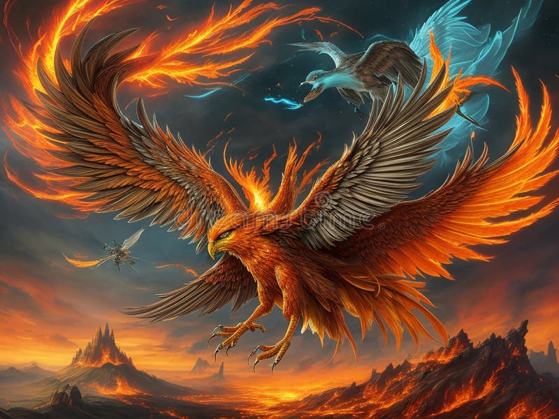 Phoenix Bird with Flaming Wings and Tail Stock Illustration ...