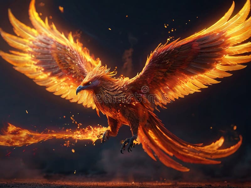 Phoenix Bird with Flaming Wings and Tail Stock Illustration ...