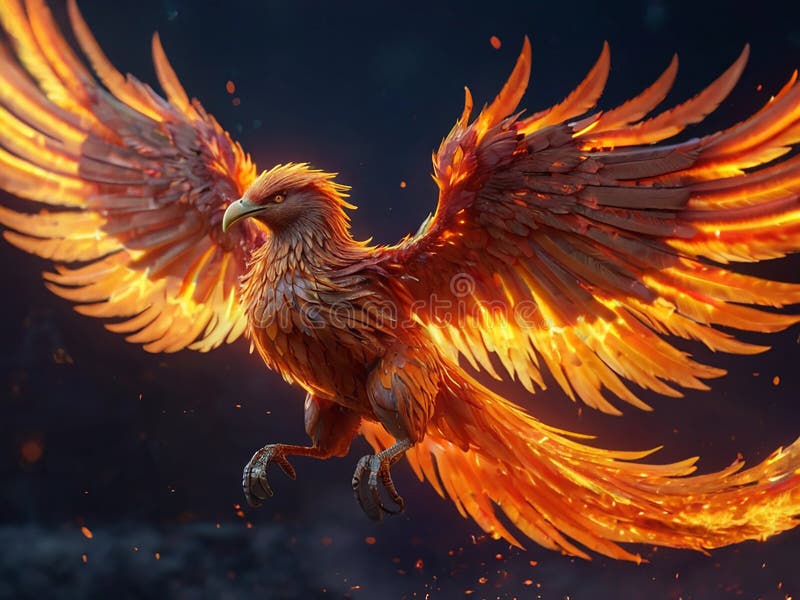 Phoenix Bird with Flaming Wings and Tail Stock Illustration ...
