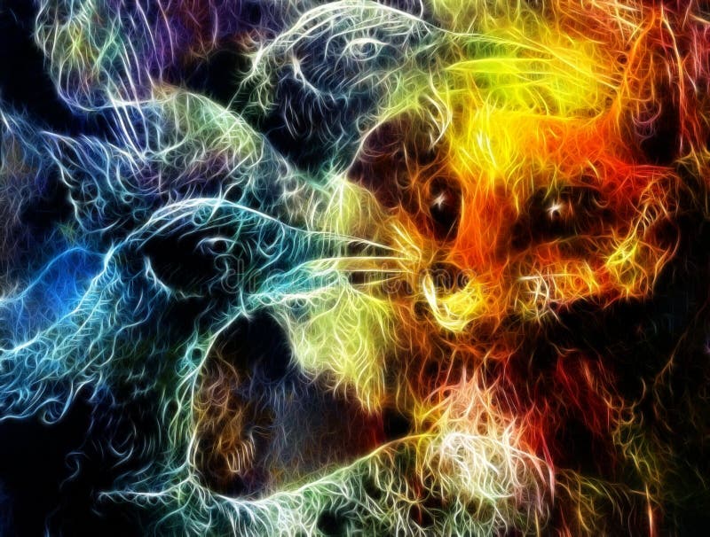 The Phoenix Bird and Fox Collage, Fractal Effect Stock Illustration ...