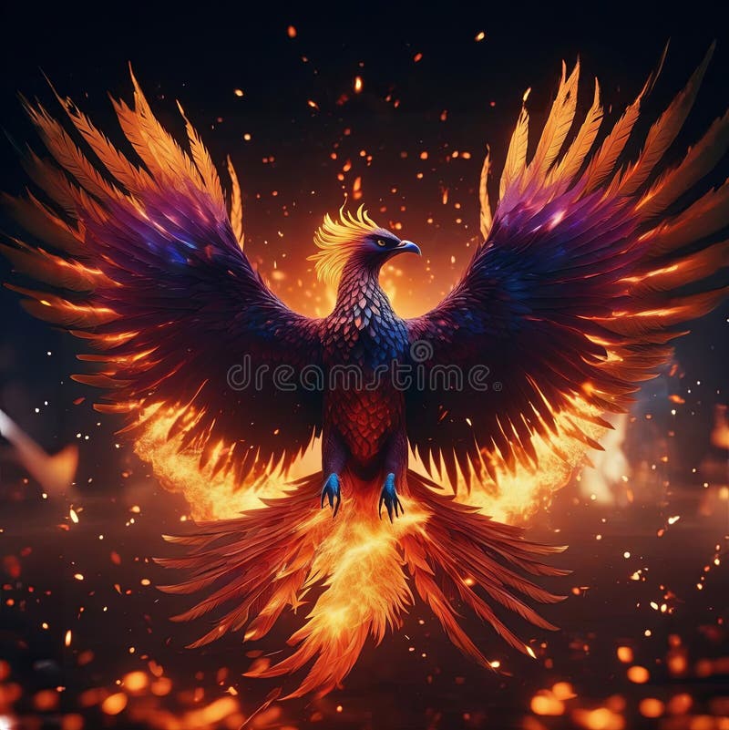 Phoenix Bird Reborn from Fire. Stock Illustration - Illustration of ...