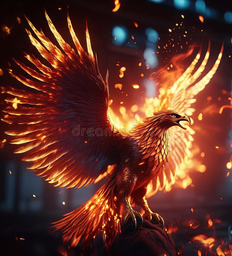 Phoenix Bird Reborn from Fire. Stock Illustration - Illustration of ...