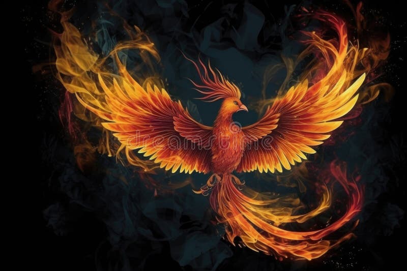 Phoenix Bird Rising from Ash. Generative AI Stock Illustration ...