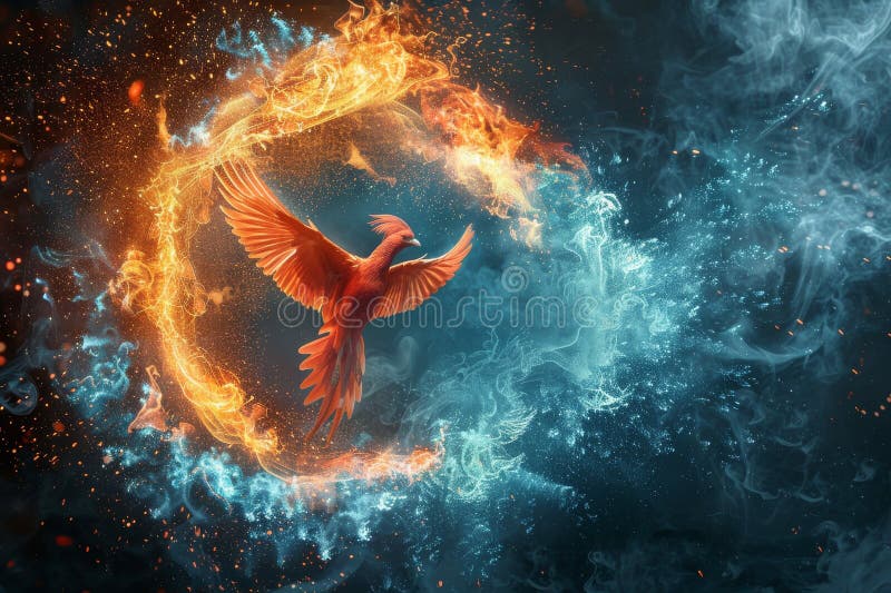 A Phoenix Bird is Surrounded by a Circle of Fire Stock Photo - Image of ...