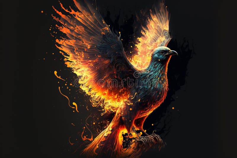 Phoenix Bird with Wings on Fire. Mythological Folklore Spiritual ...