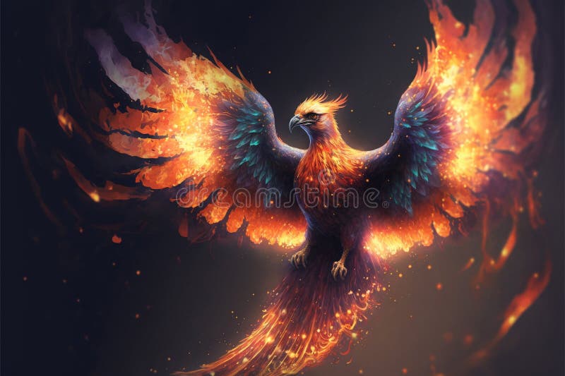 Phoenix Bird with Wings on Fire. Mythological Folklore Spiritual ...