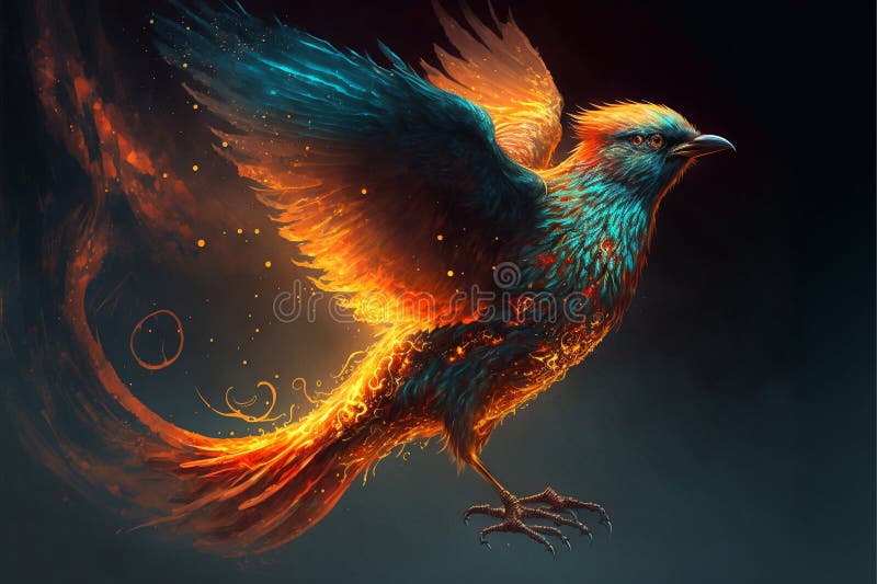 Phoenix Bird with Wings on Fire. Mythological Folklore Spiritual ...