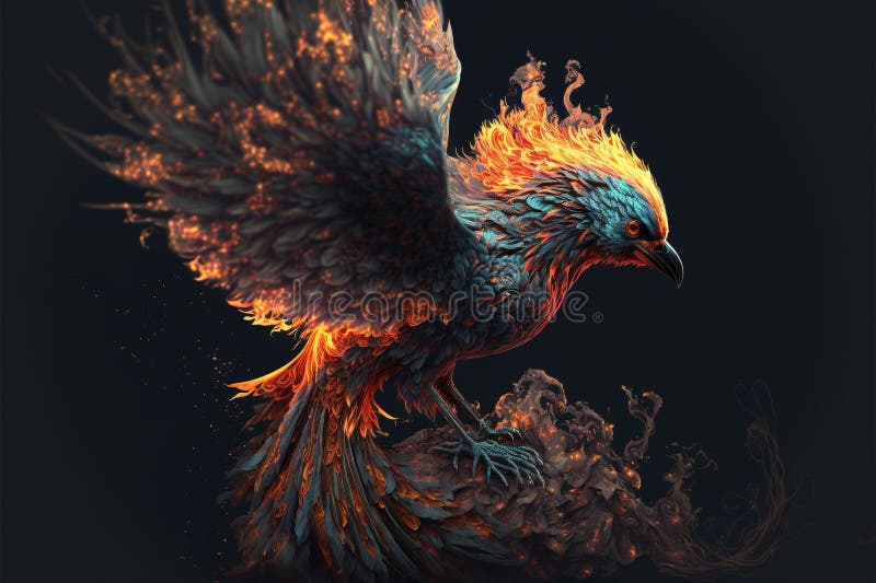Phoenix Bird with Wings on Fire. Mythological Folklore Spiritual ...