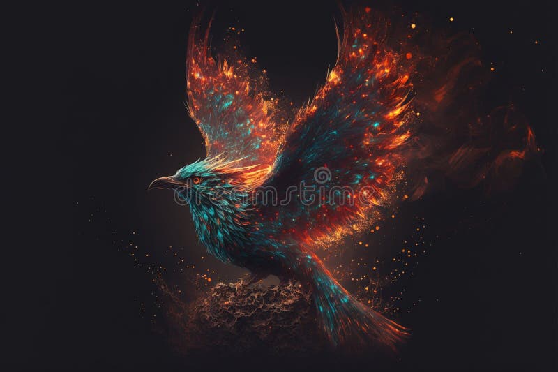 Phoenix Bird with Wings on Fire. Mythological Folklore Spiritual ...
