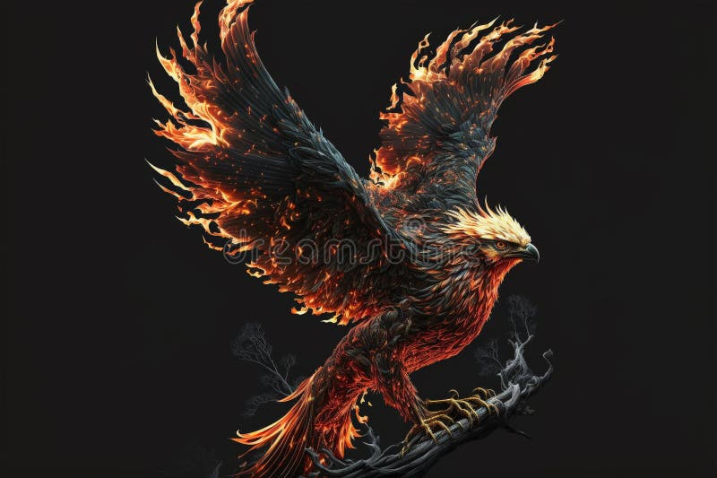 Phoenix Bird with Wings on Fire. Mythological Folklore Spiritual ...