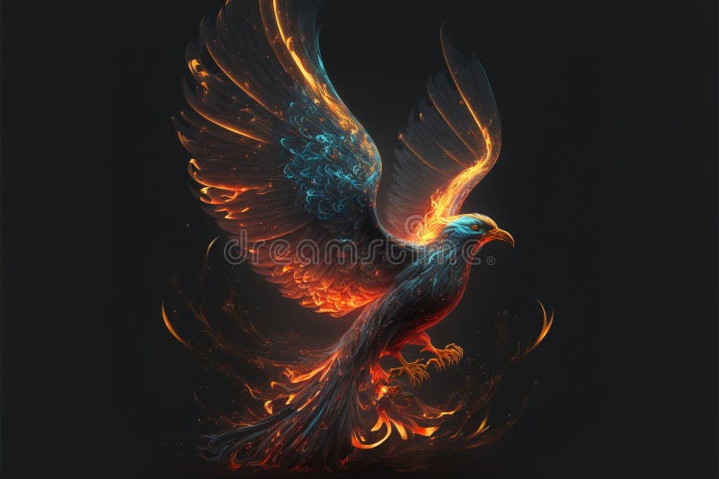 Phoenix Bird with Wings on Fire. Mythological Folklore Spiritual ...