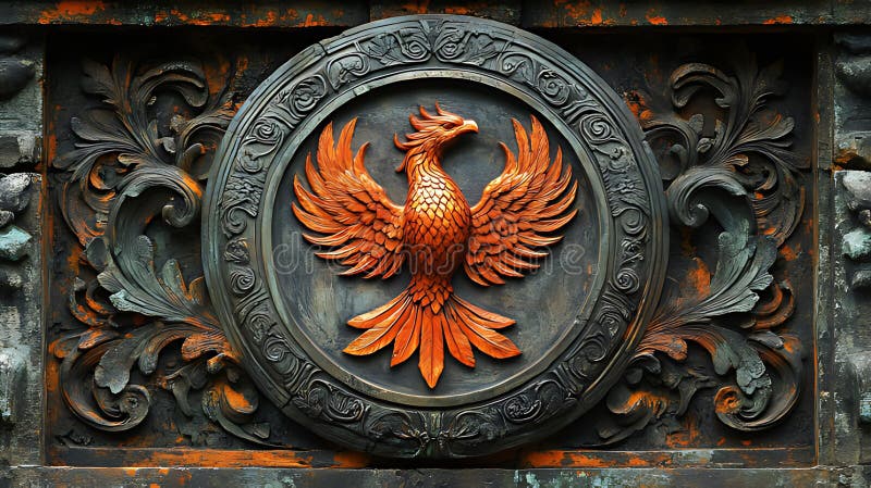 Phoenix Carving, Ornate Frame, Weathered Gate, Mythical Bird, Fantasy ...