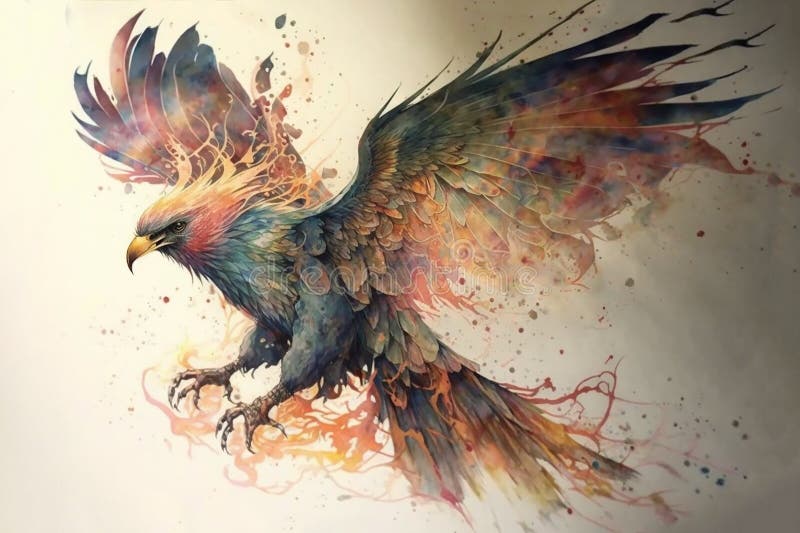 Phoenix Comes Out of Fire Drawing with Bit of Watercolour Stock ...